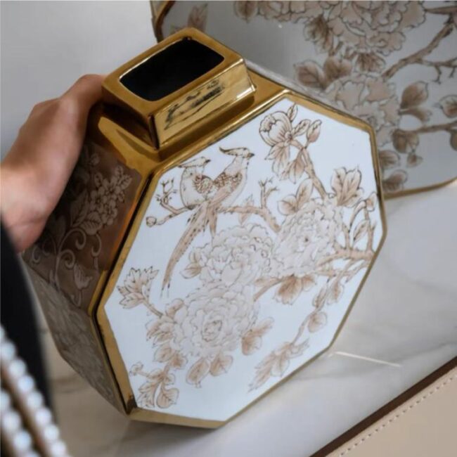 Ceramic Vases Set of 2 Pieces with Golden Border | Buy Interior ...